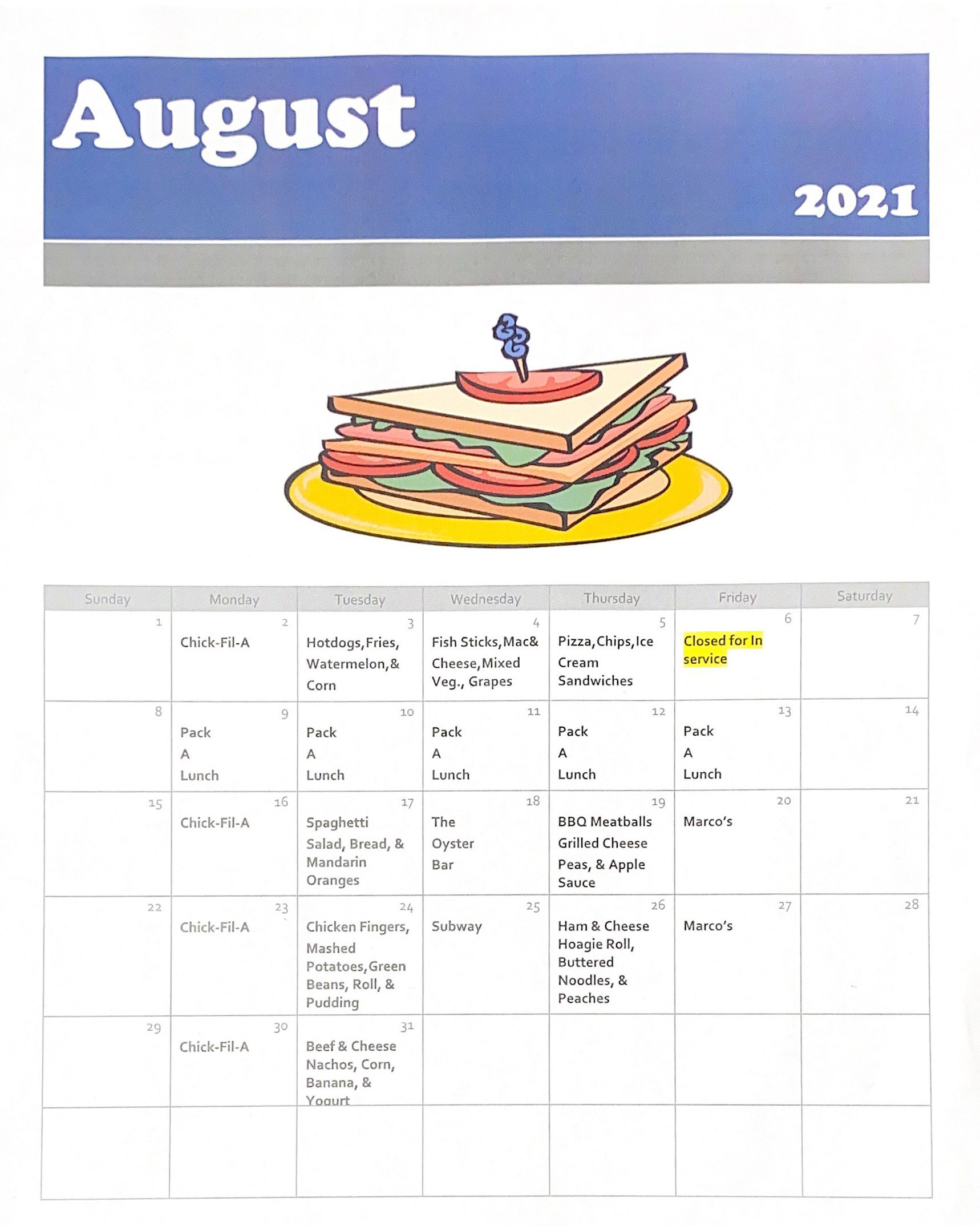 Lunch Menu : Westgate Christian School